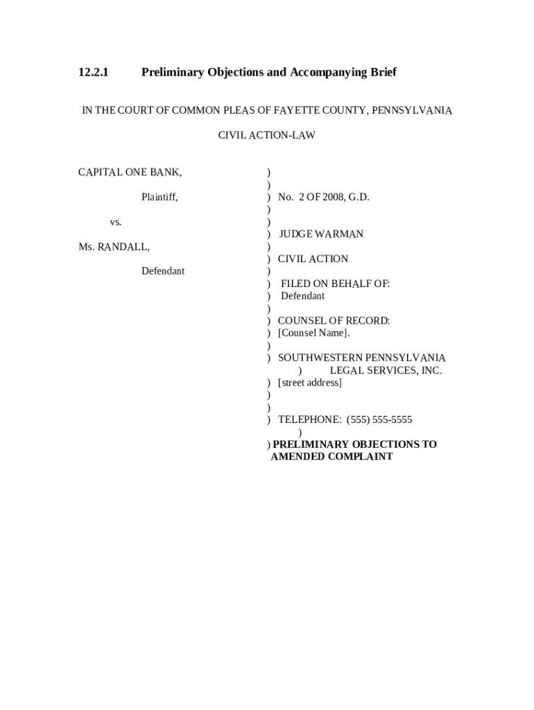 Preliminary Objections and Accompanying Brief - library nclc Doc ...