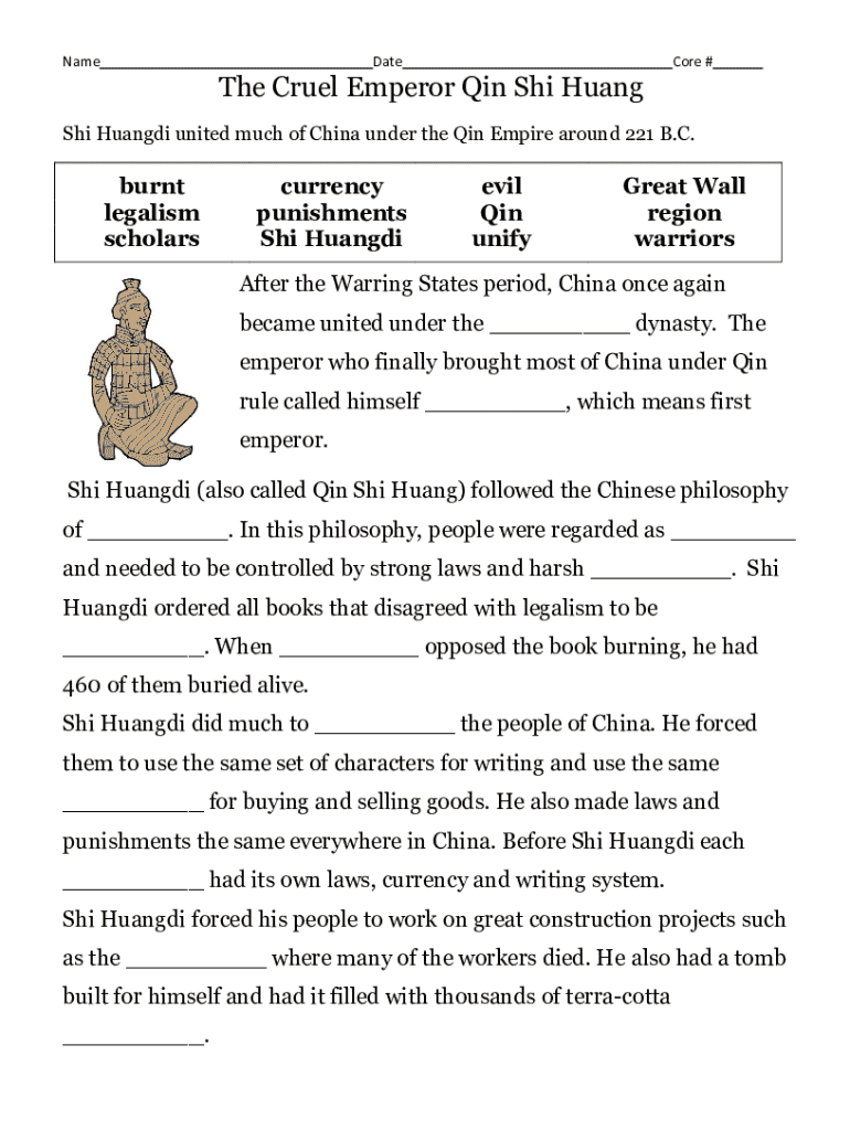 Fillable Online The Cruel Emperor Qin Shi Huangdi. Grade 6 Social ...