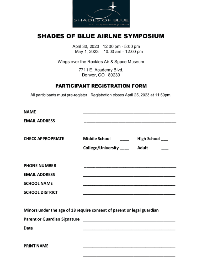 Fillable Online Shades of Blue Airline Symposium Registration Fax Email Print - pdfFiller