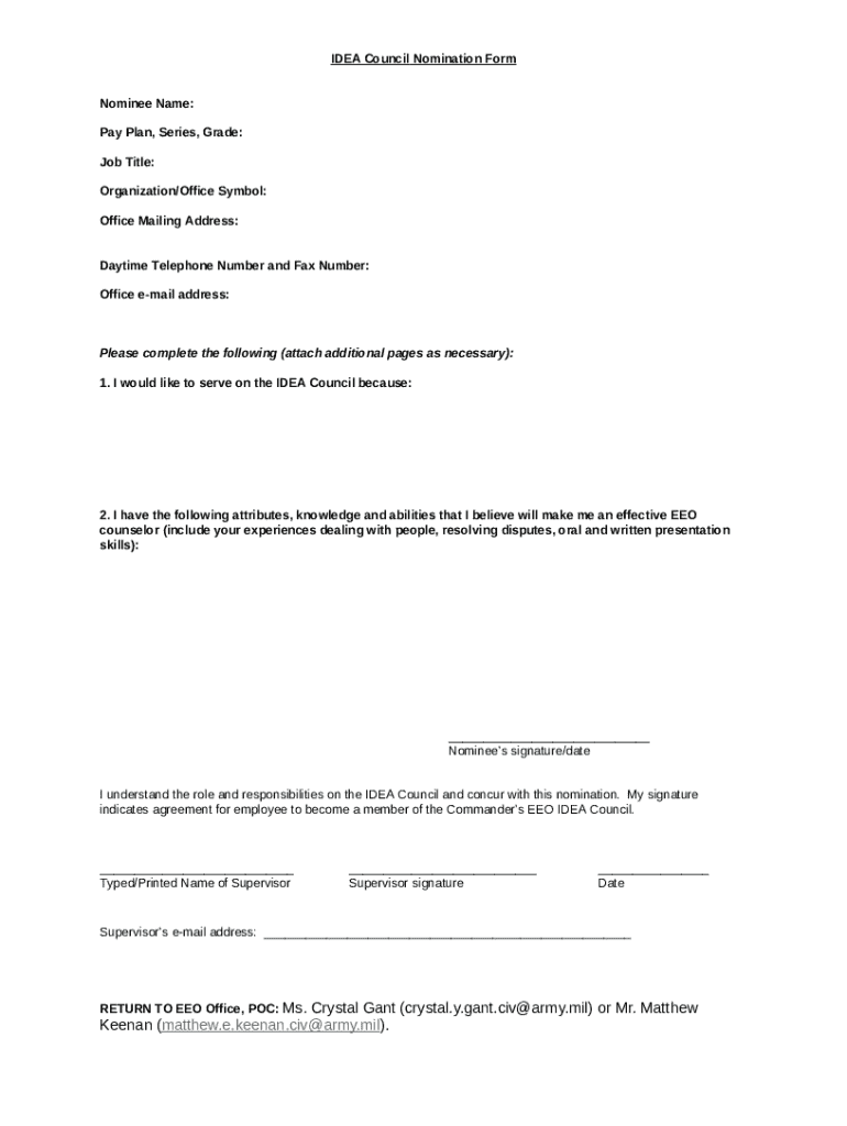 Idea Council Nomination Doc Template | pdfFiller