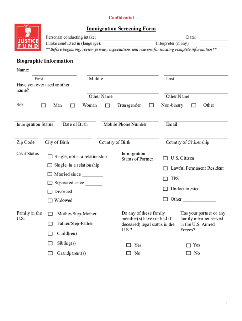 Fillable Online Immigration Screening Form Fax Email Print - pdfFiller