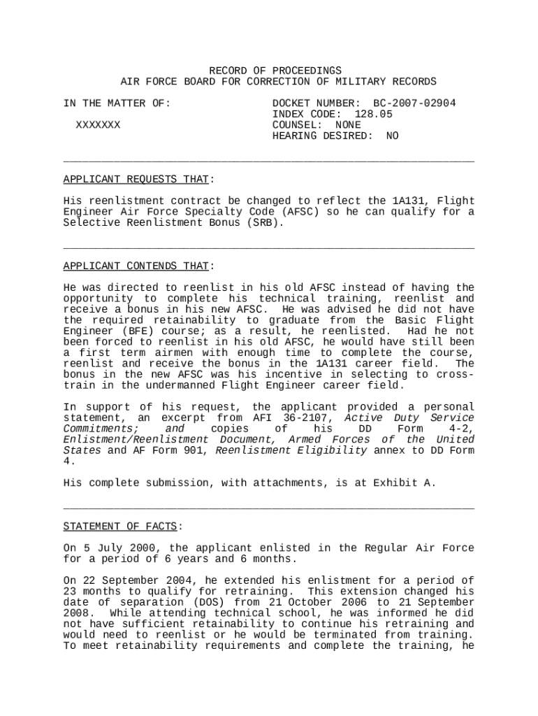 Air Force Board for Correction of Military Records Doc Template | pdfFiller