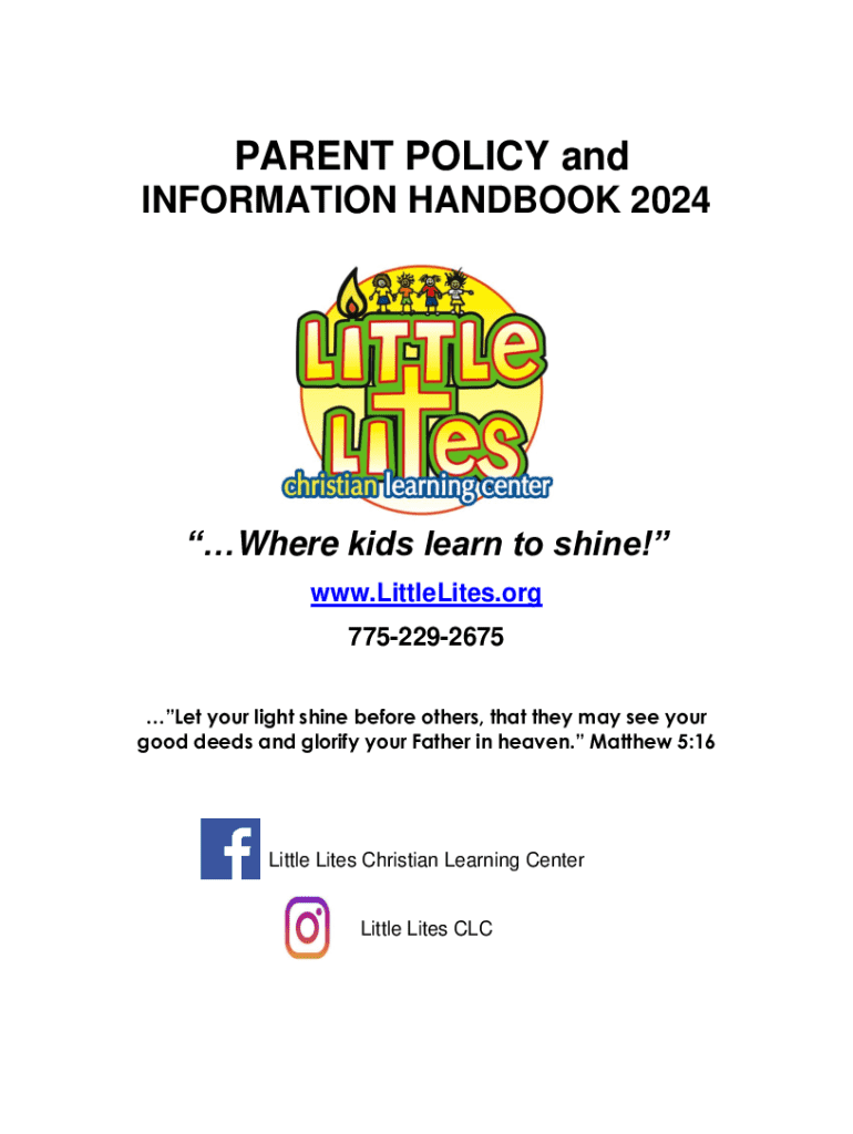 Fillable Online Little Lites Christian Learning Center Parent Handbook ...