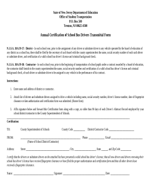 Annual Certification of School Bus Drivers Transmittal Doc Template ...