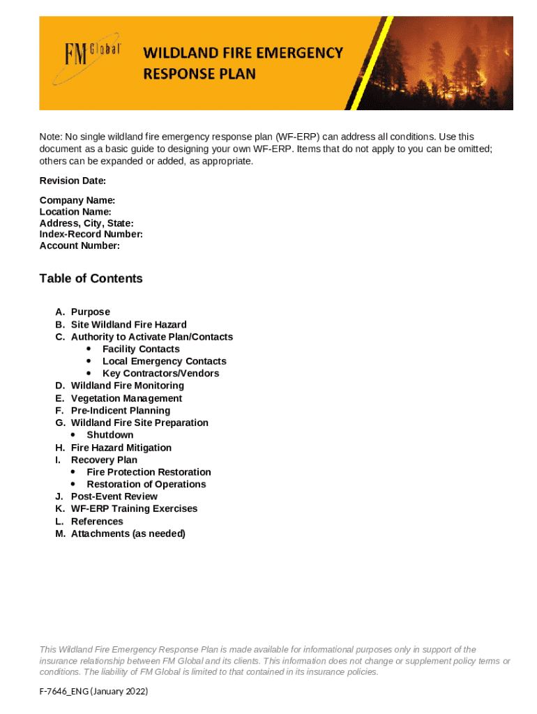 F7646 Wildland Fire Emergency Response Plan Template Doc Template | pdfFiller