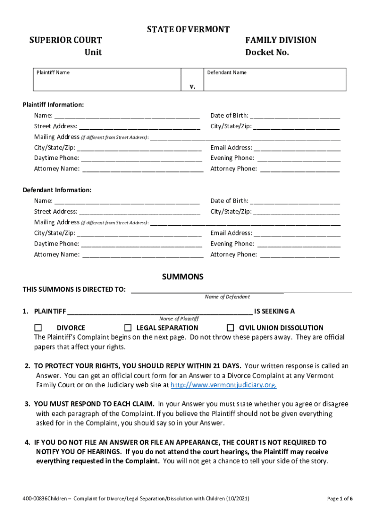 Complaint for Divorce legal Separation dissolution: Fill out & sign online | DocHub