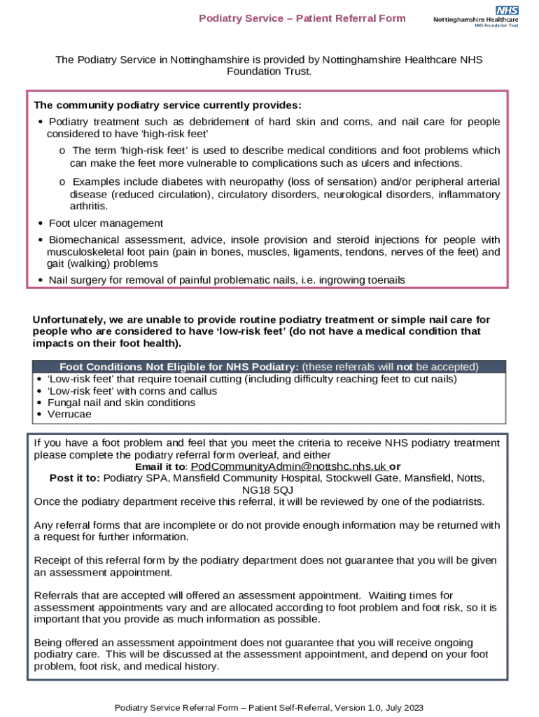 'community podiatry referral' Doc Template | pdfFiller