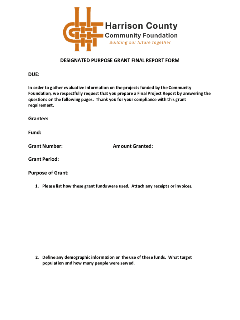 Fillable Online Designated Purpose Grant Final Report Fax Email Print - pdfFiller