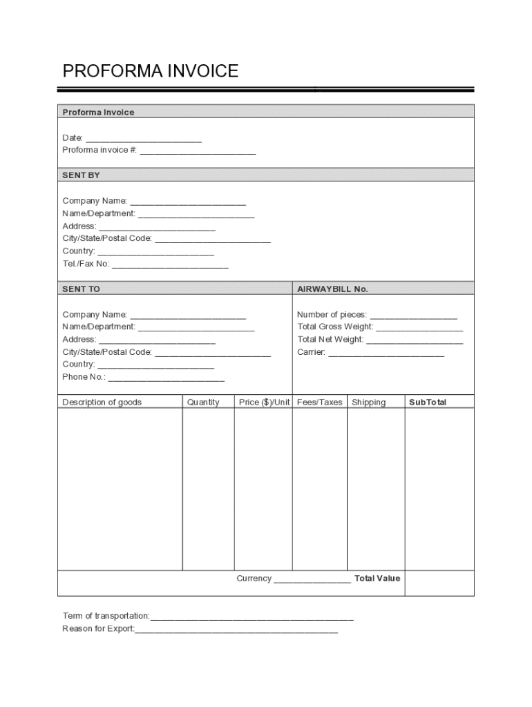 Fillable Online Proforma Invoice Template Fax Email Print - pdfFiller
