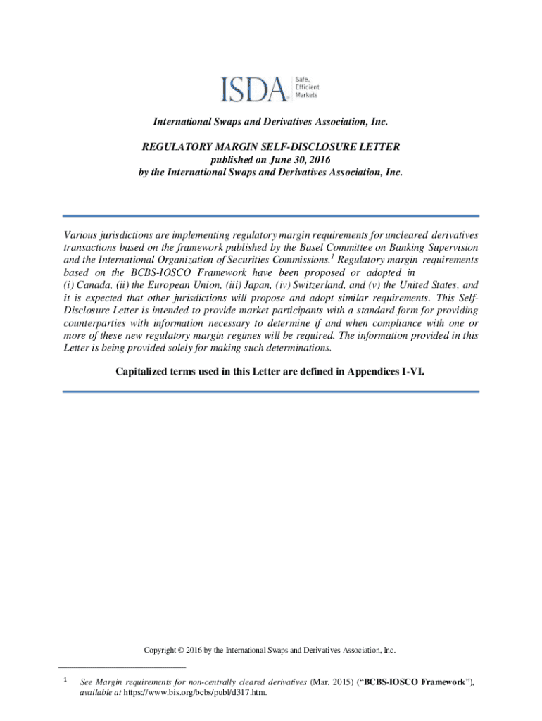 Fillable Online Regulatory Margin Self-disclosure Letter by Isda Fax ...