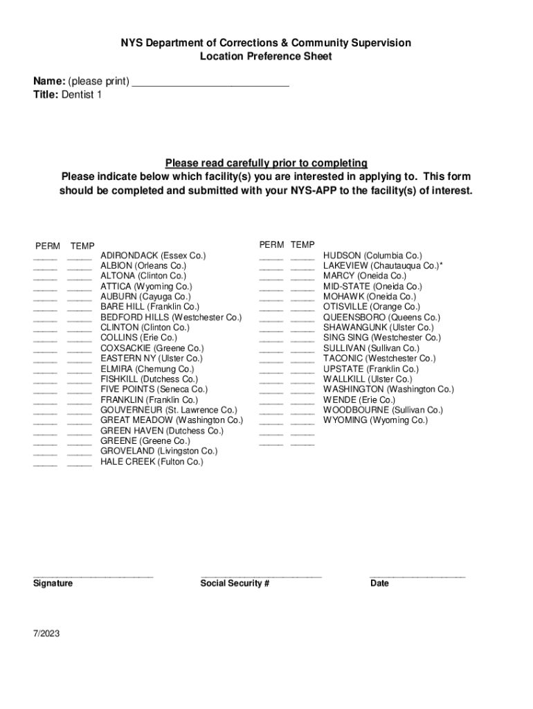 Fillable Online Fillable Online doccs ny doccs.ny.govlocation-preference-sheet ... Fax Email ...