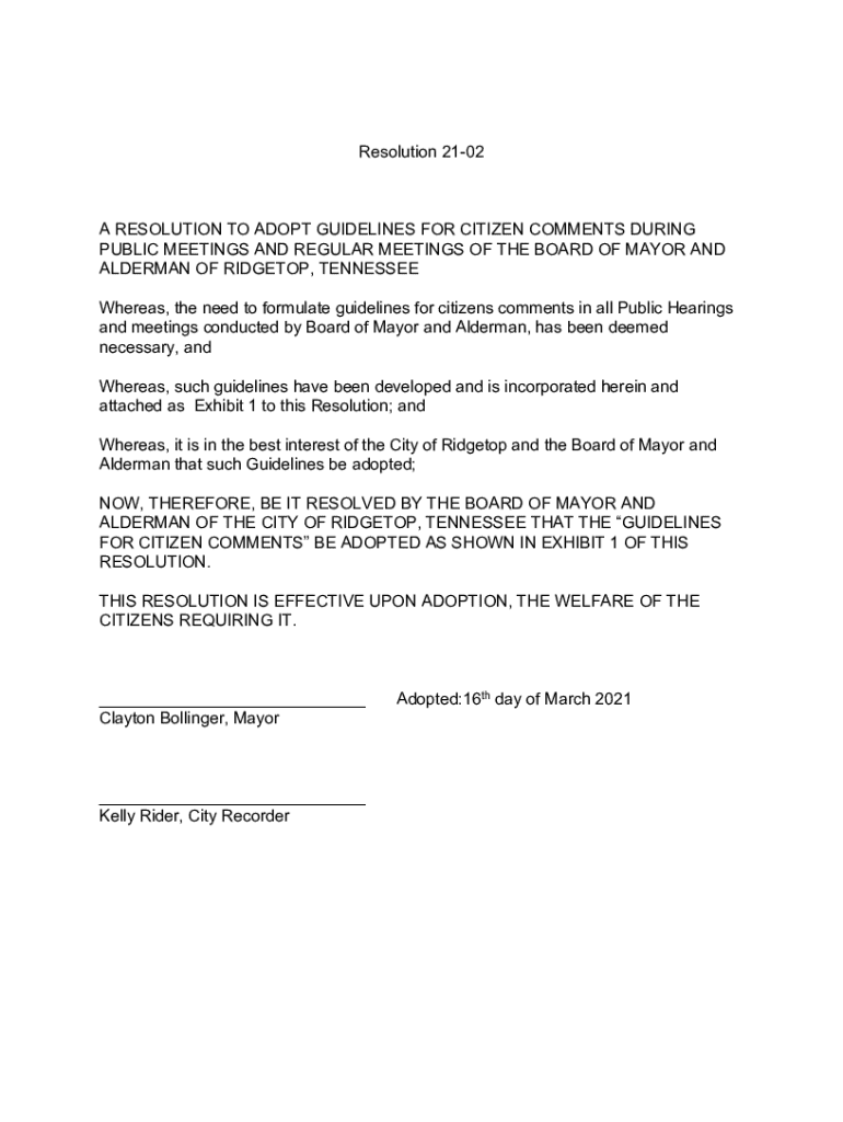Fillable Online 21-02 Resolution Adopting Citizen comments 3.16.21 Fax ...