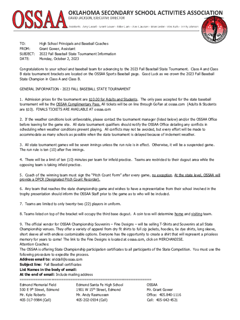 Fillable Online OSSAA hires Grant Gower as director of officials Fax ...