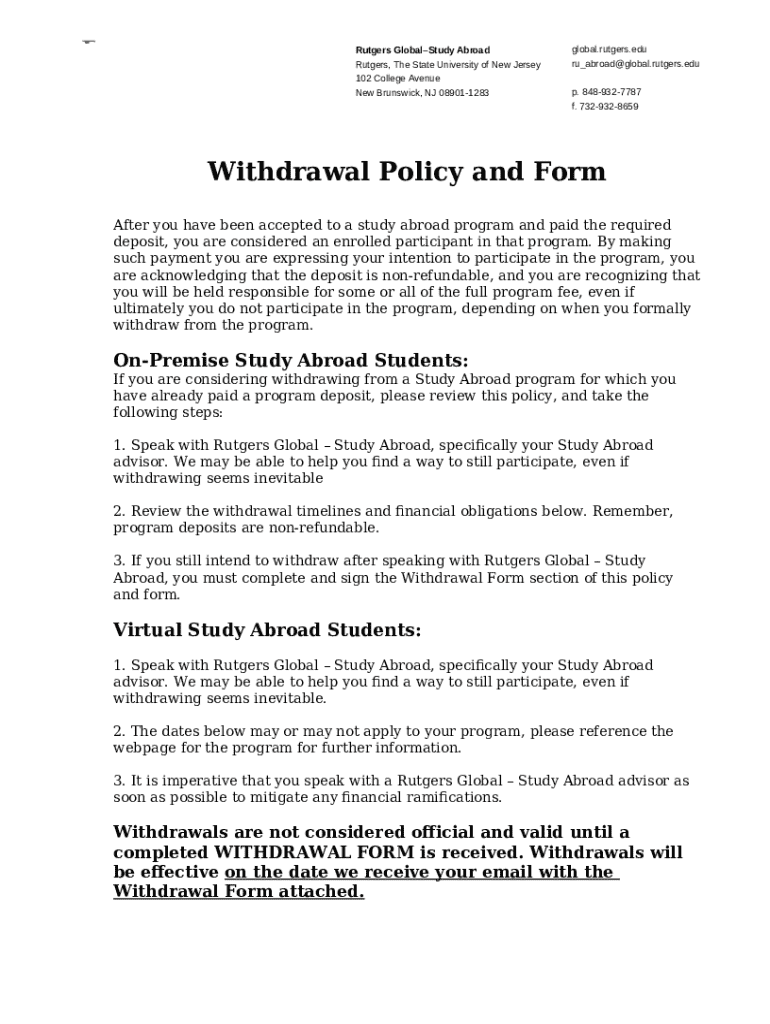 Withdrawal Policy and Doc Template | pdfFiller