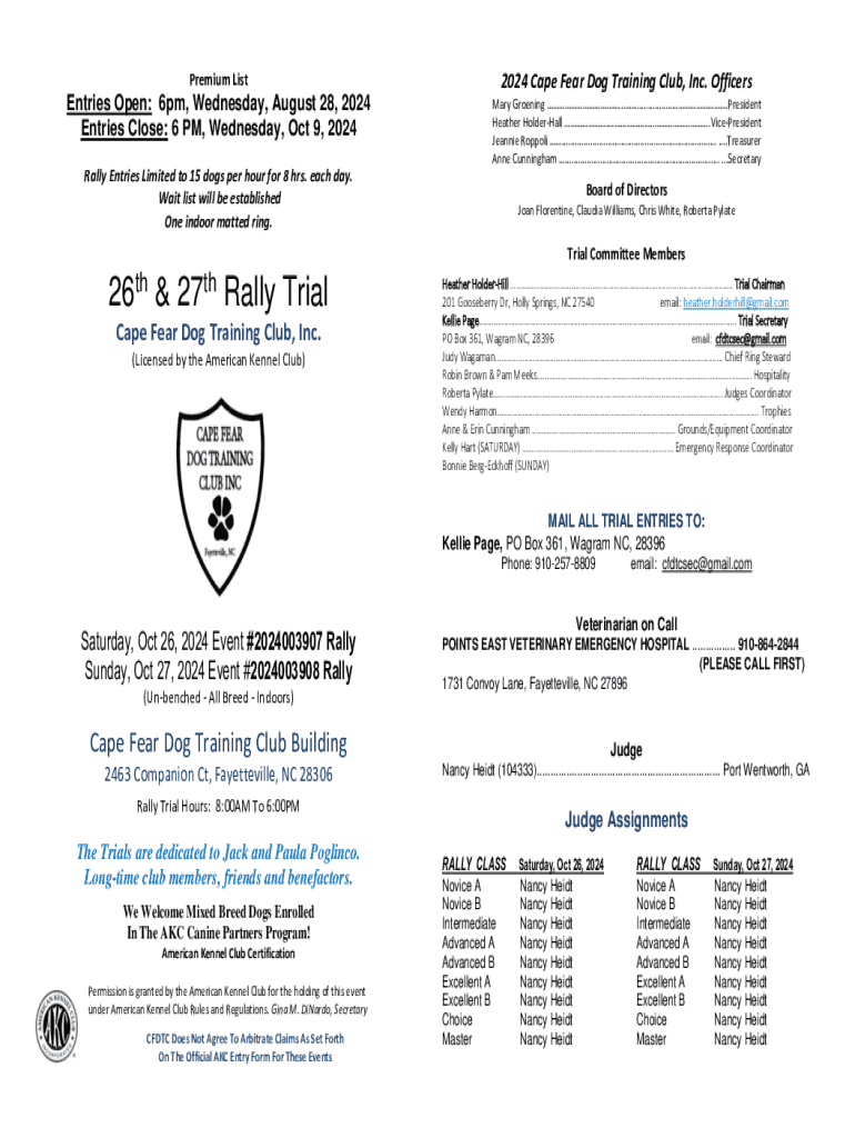 Cape Fear Dog Training Club - Fill Online, Printable, Fillable, Blank ...