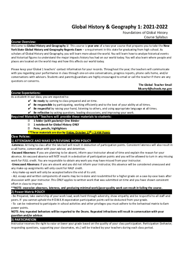 Fillable Online Foundations of Global History Course Syllabus Fax Email ...