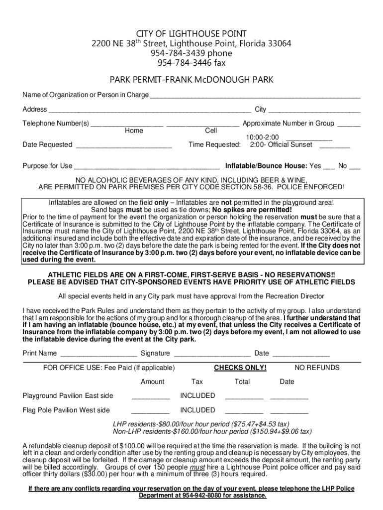 Fillable Online Frank Mcdonough Park Permit Application Fax Email Print - pdfFiller