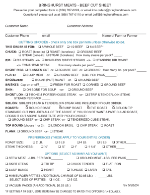 Fillable Online Bringhurst Meats - Beef Cut Sheet Fax Email Print ...