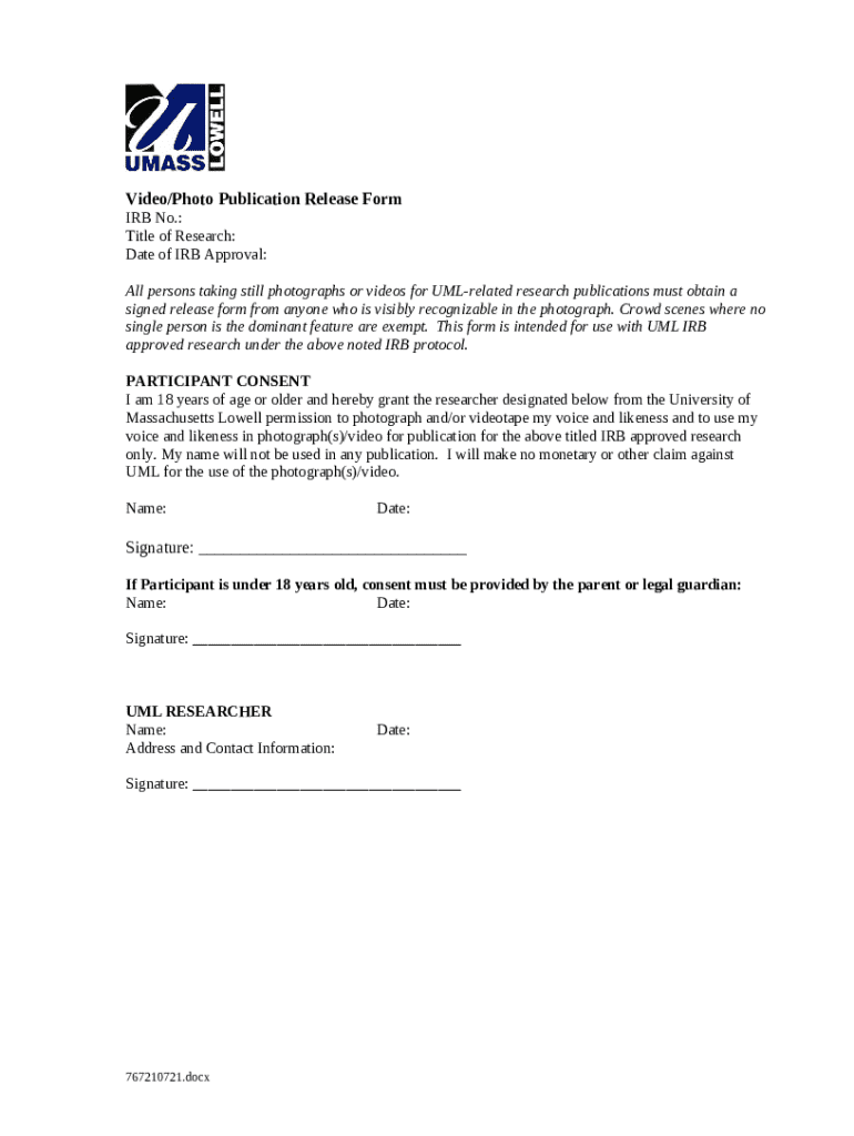Video/photo Publication Release Doc Template | pdfFiller
