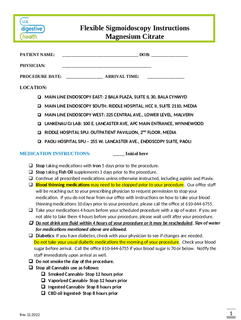 Flexible Sigmoidoscopy Instructions - Magnesium Citrate Doc Template ...