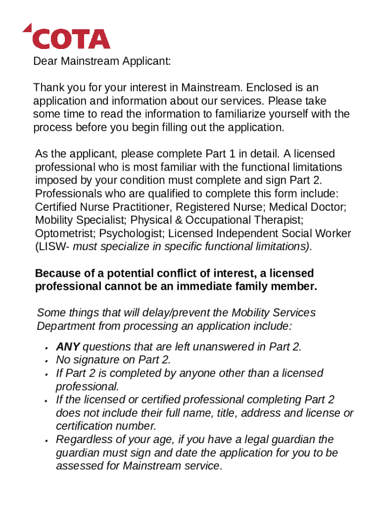 Paratransit Eligibility Application Doc Template | pdfFiller