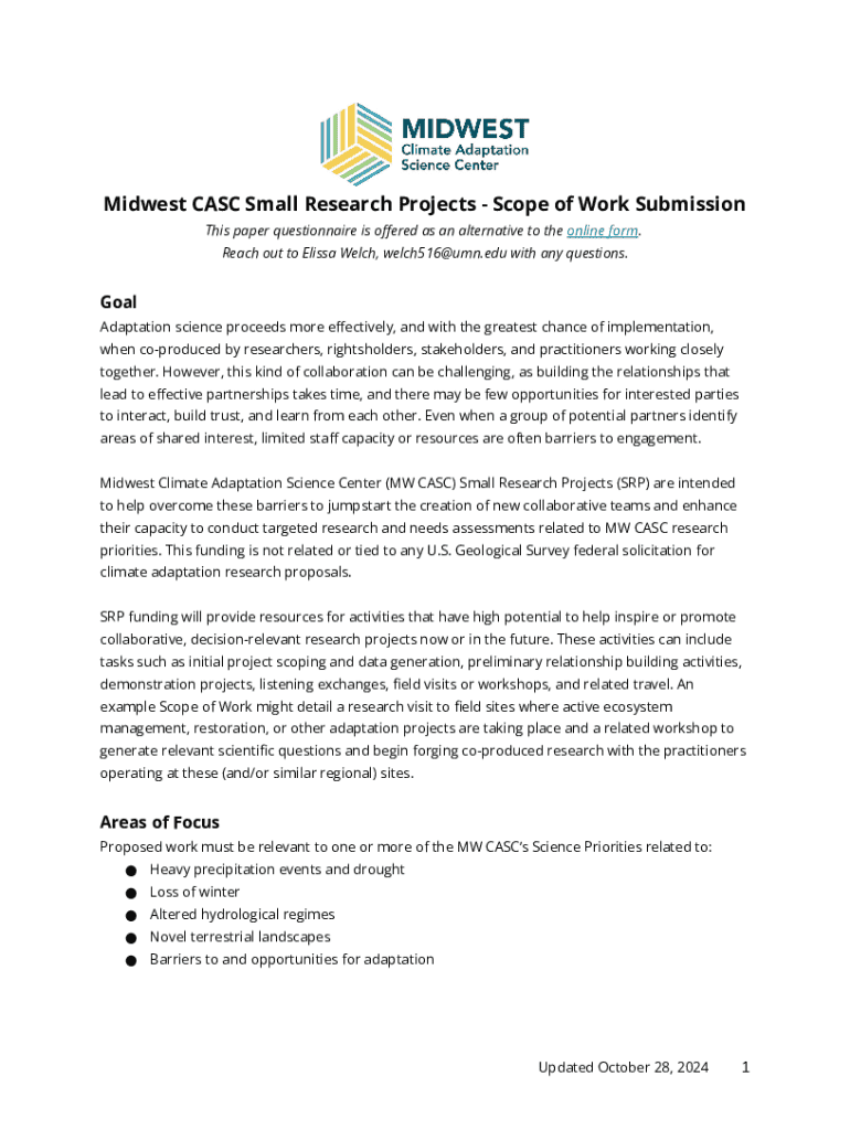 Midwest Casc Small Research Projects - Scope of Work Submission Doc ...