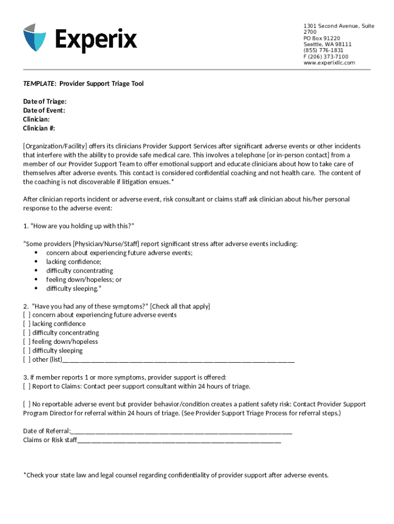 Provider Support Triage Tool Doc Template | pdfFiller