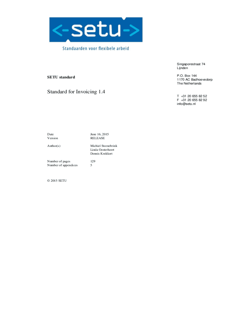 Fillable Online Setu Standard for Invoicing 1.4 Release Fax Email Print ...
