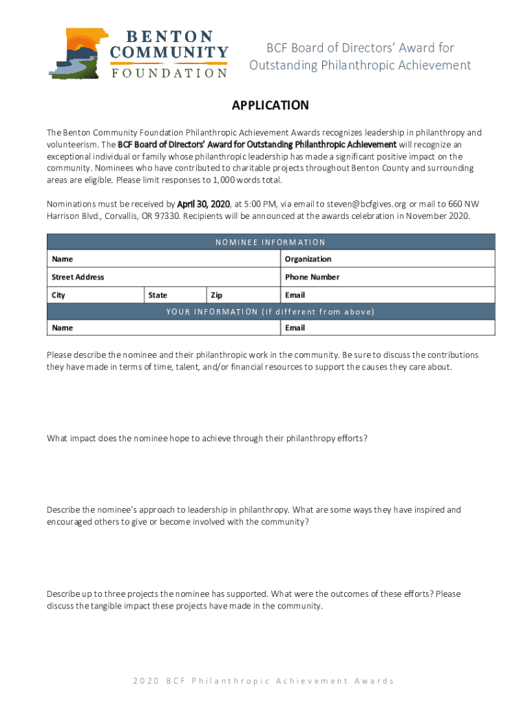 Fillable Online BCF Board of Directors\' Award for Outstanding ... Fax ...