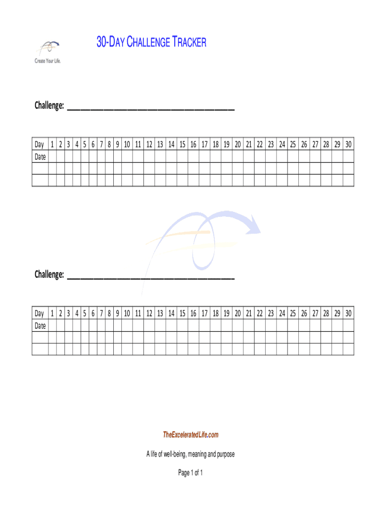 Fillable Online 30-day Challenge Tracker Fax Email Print - pdfFiller