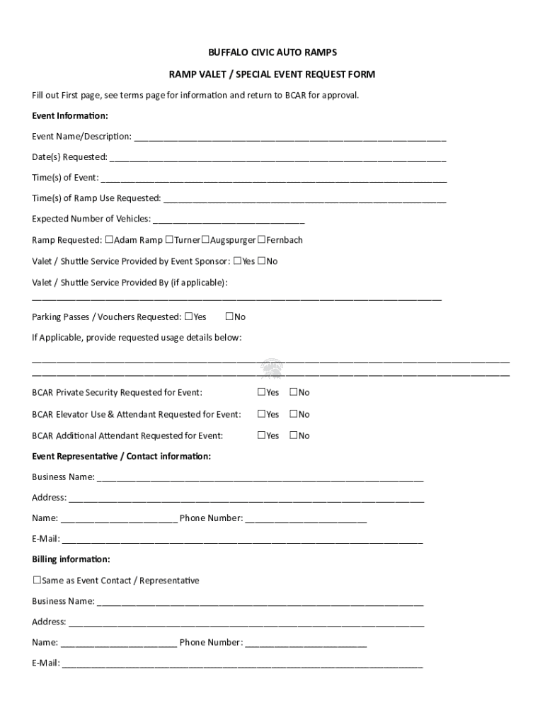 Fillable Online Buffalo Civic Auto Ramps Valet Event Request Fax Email ...