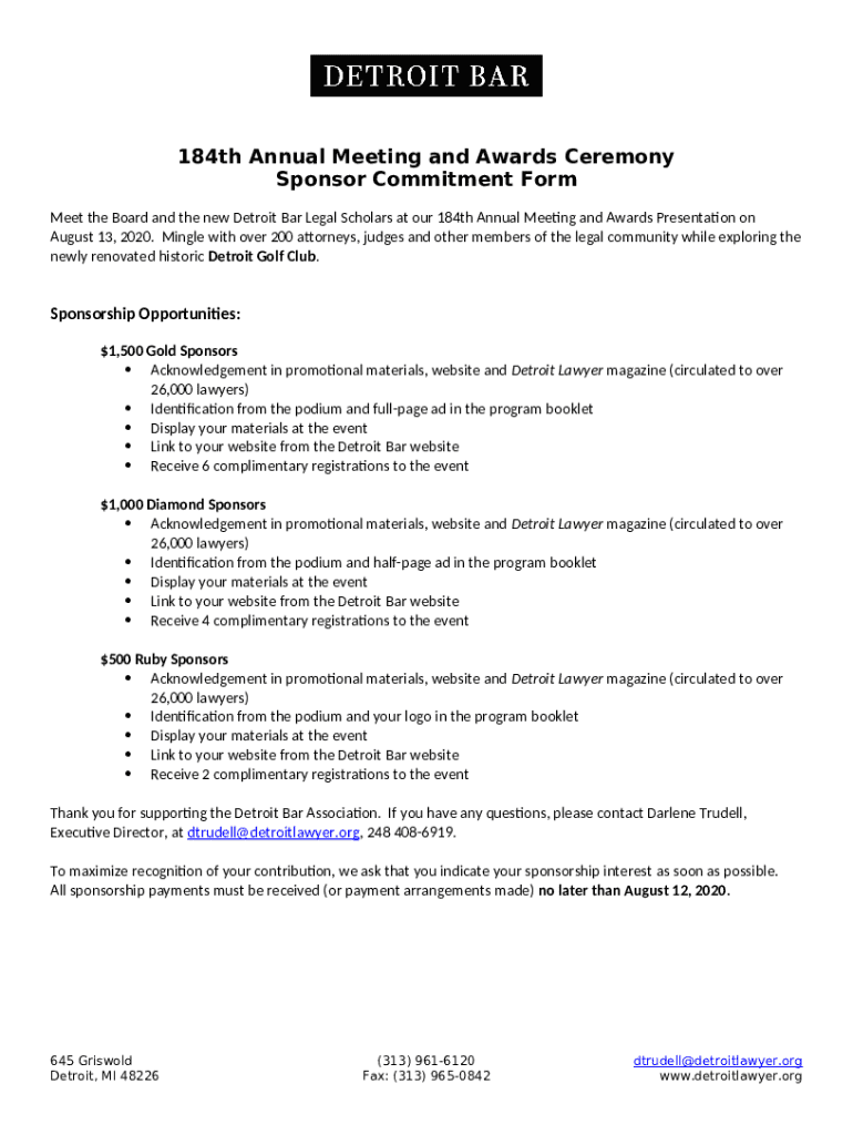 Sponsor Commitment Doc Template | pdfFiller