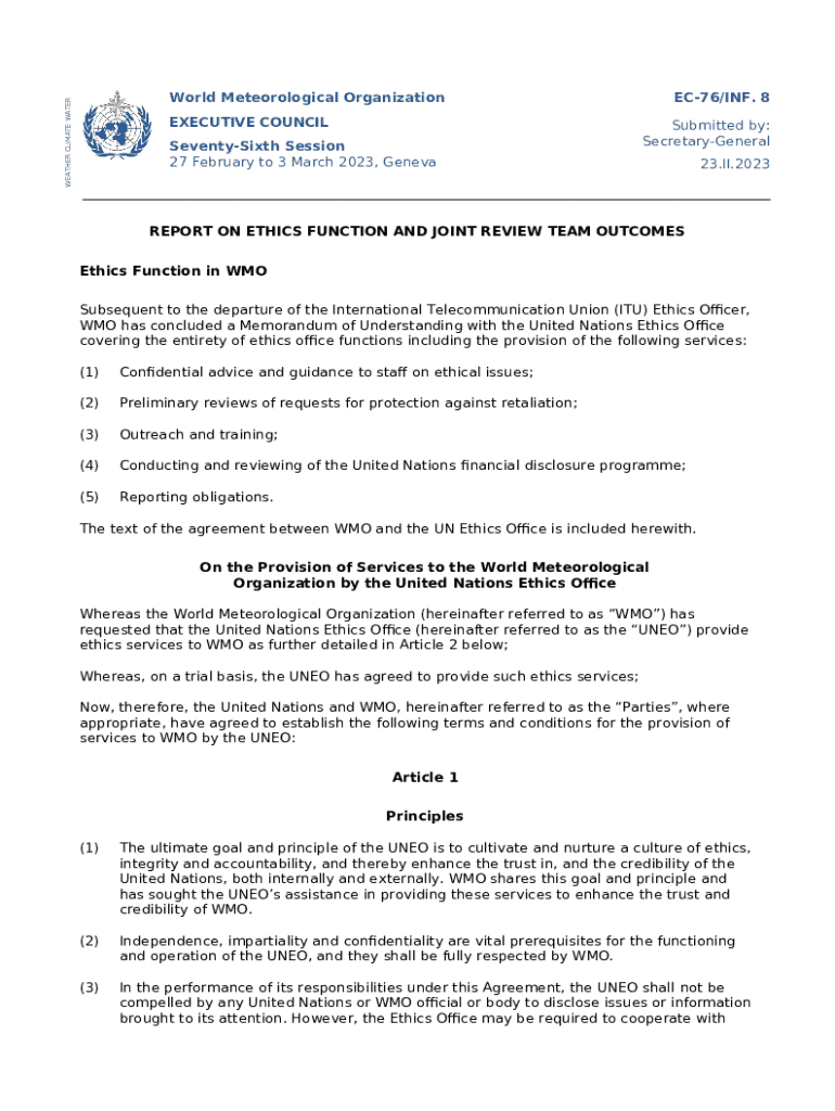Wmo Ethics Function Report Doc Template | pdfFiller