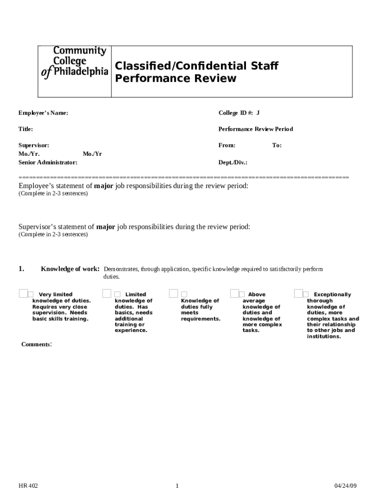 Classified/confidential Staff Perance Review Doc Template | pdfFiller