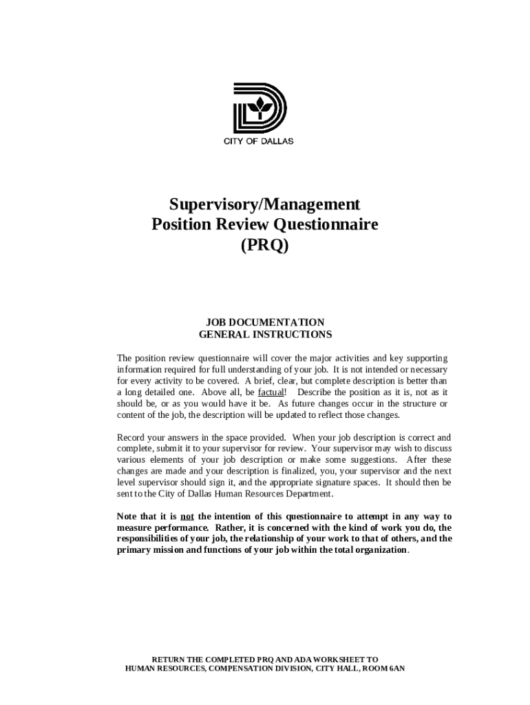 Supervisory/management Position Review Questionnaire Doc Template ...