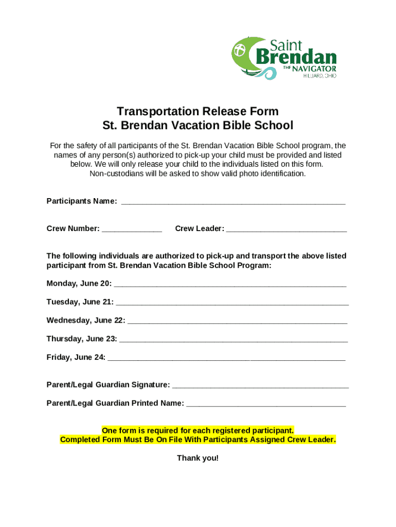 Transportation Release Doc Template | pdfFiller