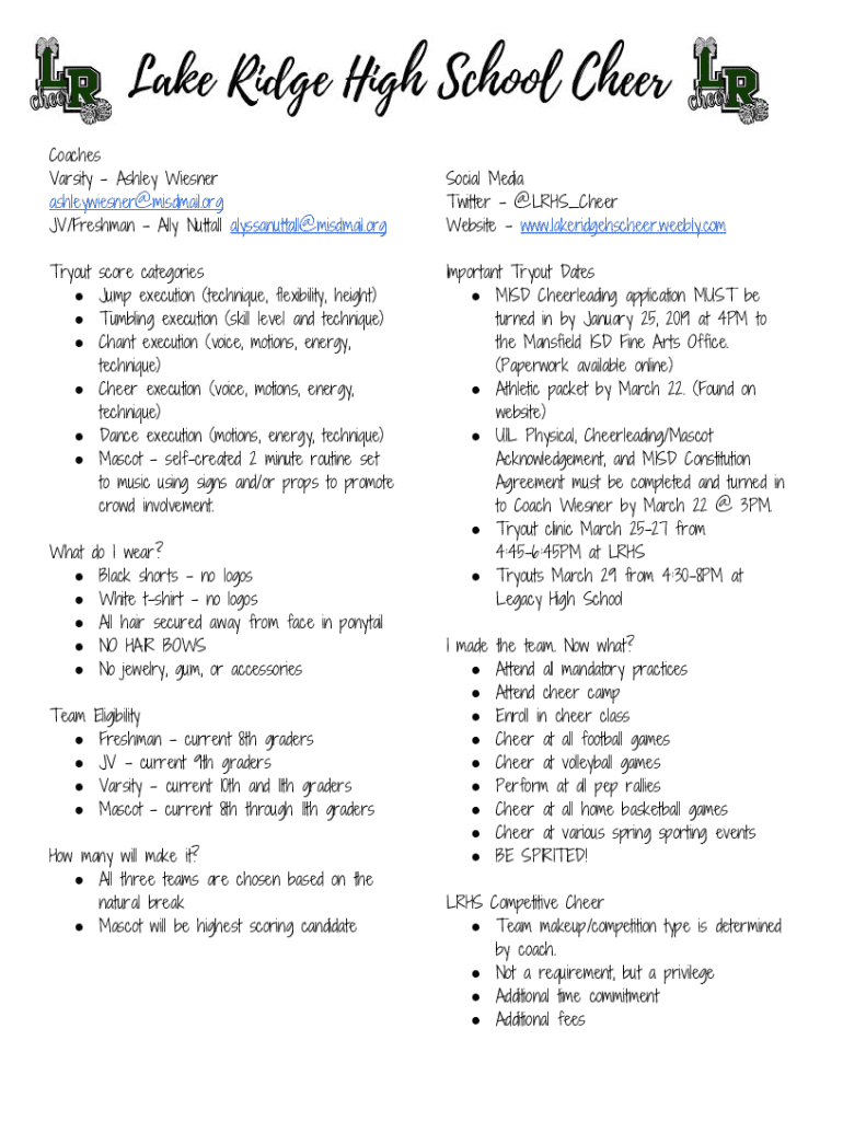 Fillable Online Lake Ridge High School Cheerleading Information Fax ...