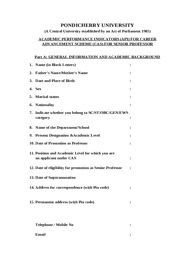 Academic Perance Indicators (api) for Career Advancement Scheme (cas ...