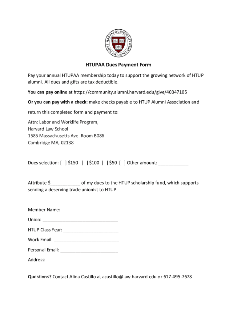 Fillable Online Htupaa Membership Dues Payment Fax Email Print - pdfFiller