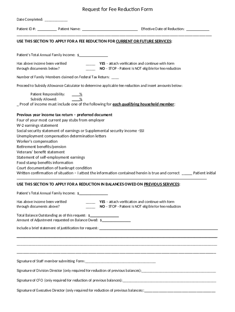 Request for Fee Reduction Doc Template | pdfFiller