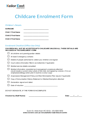 Fillable Online Application for Childcare Enrolment Fax Email Print - pdfFiller