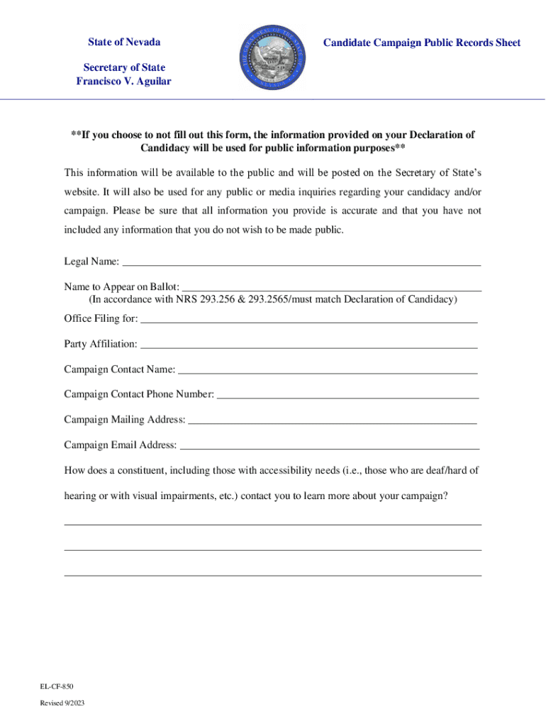 Fillable Online Candidate Campaign Public Records Fax Email Print ...