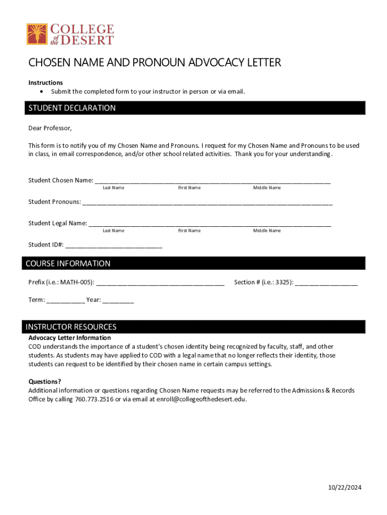 Fillable Online Chosen Name and Pronoun Notification Fax Email Print - pdfFiller