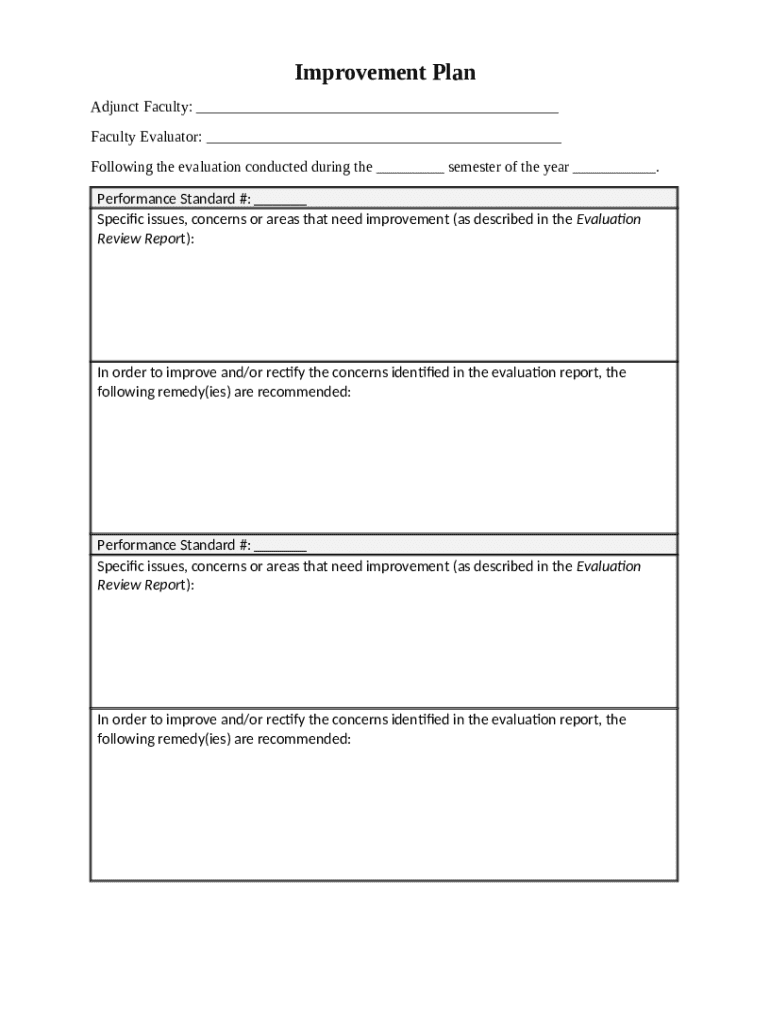 Improvement Plan Doc Template | pdfFiller