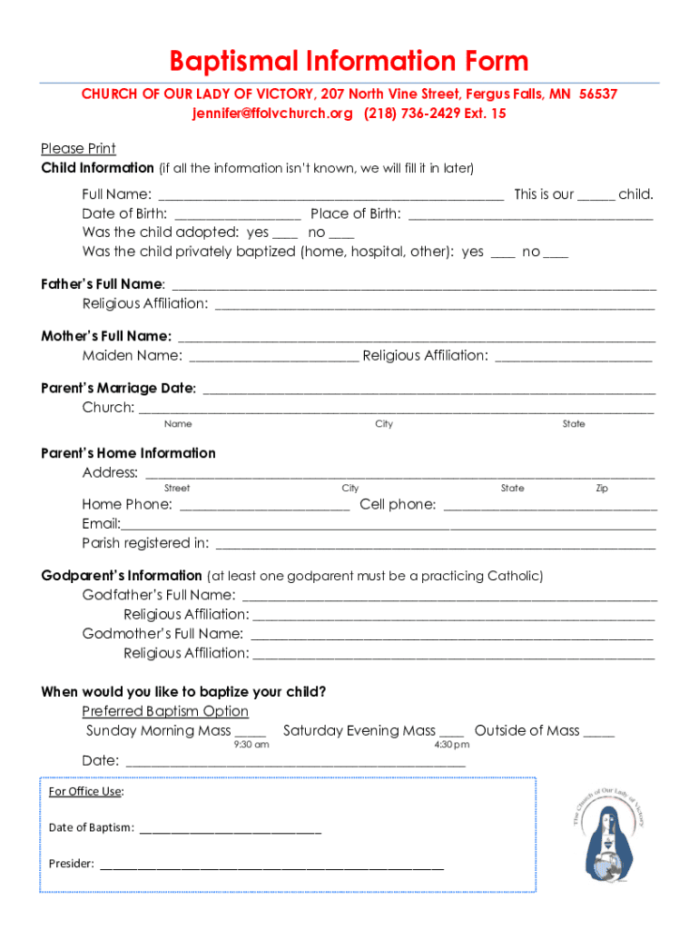 Fillable Online Baptismal Information Form Fax Email Print - pdfFiller