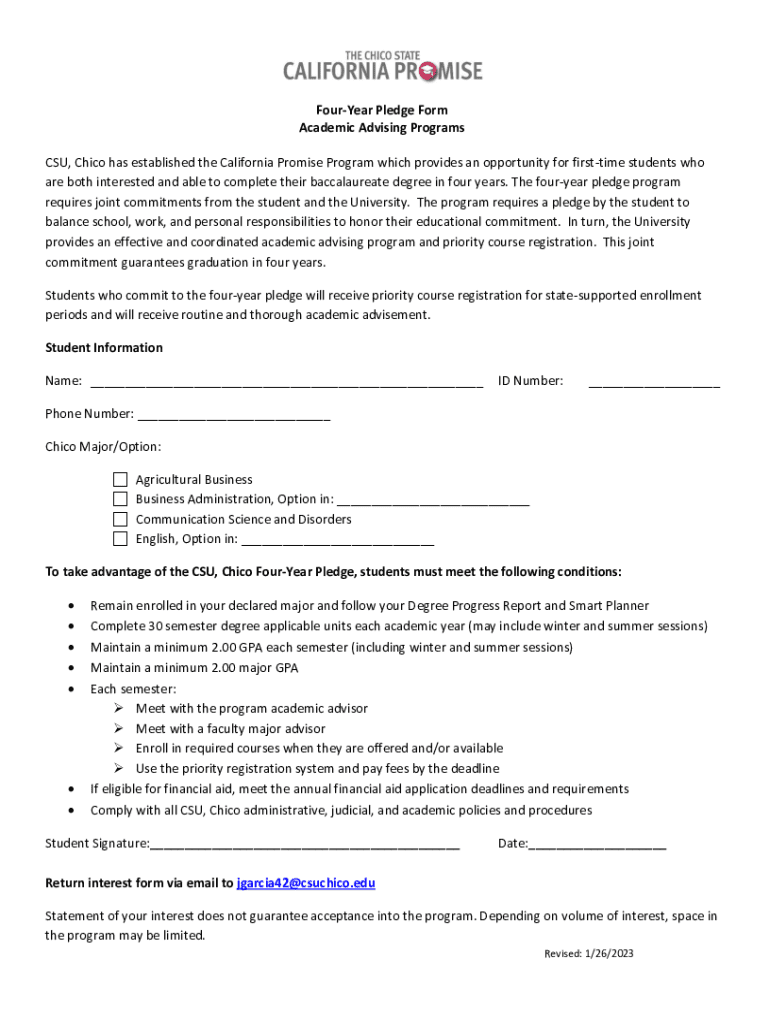 Fillable Online California Promise Program Four-year Pledge Fax Email ...