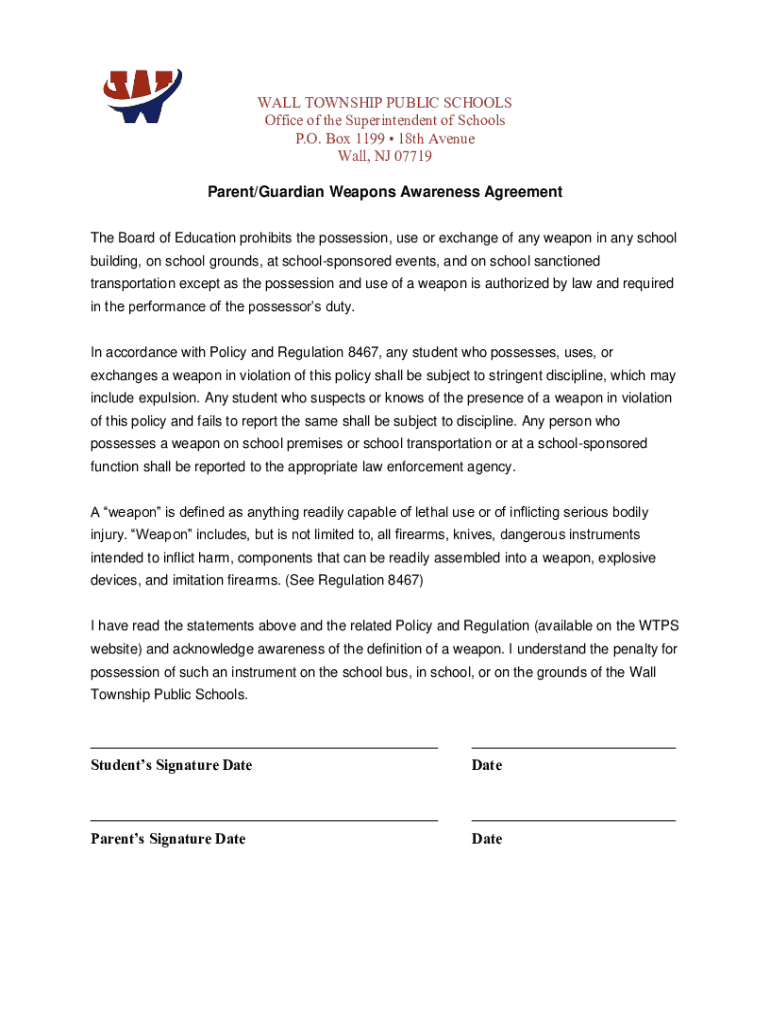 Fillable Online Parent/Guardian Weapons Awareness Agreement Fax Email ...
