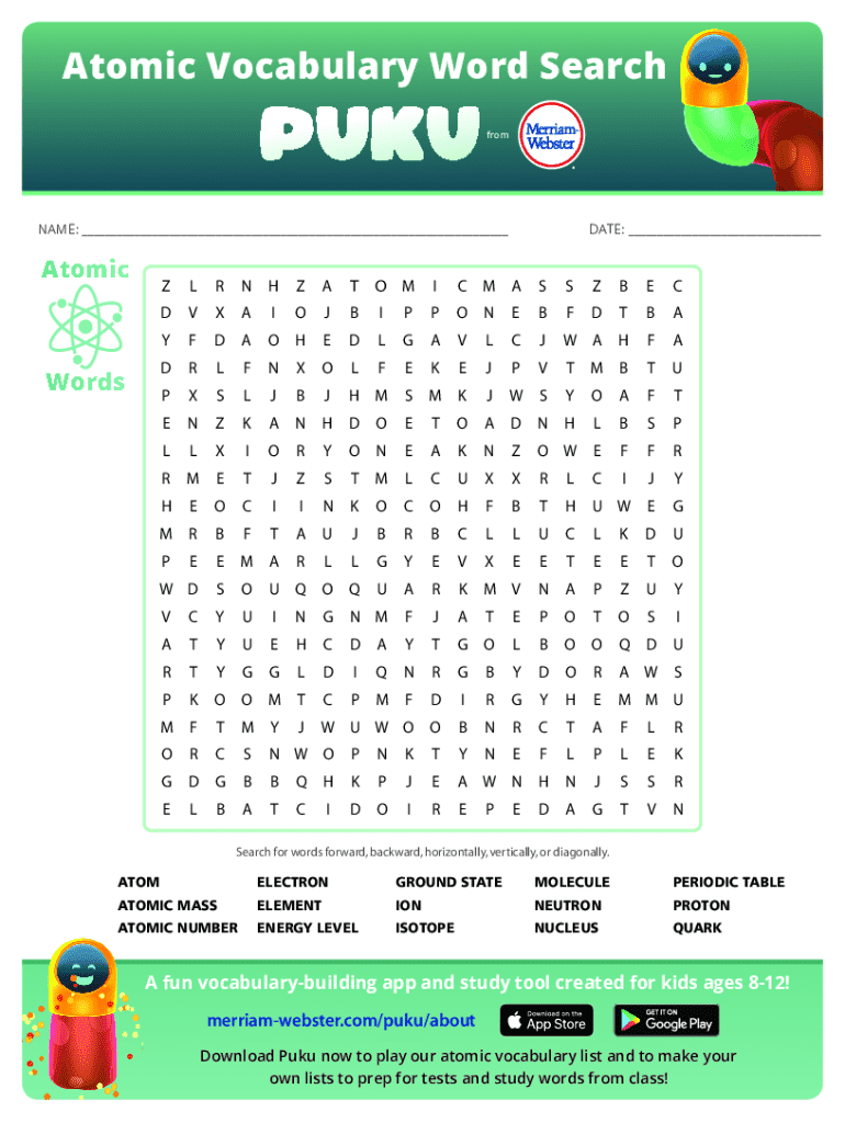 Fillable Online Atomic Vocabulary Word Search Fax Email Print - pdfFiller