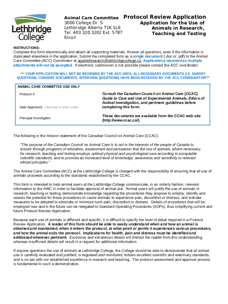 Animal Use Protocol Review Application Doc Template | pdfFiller