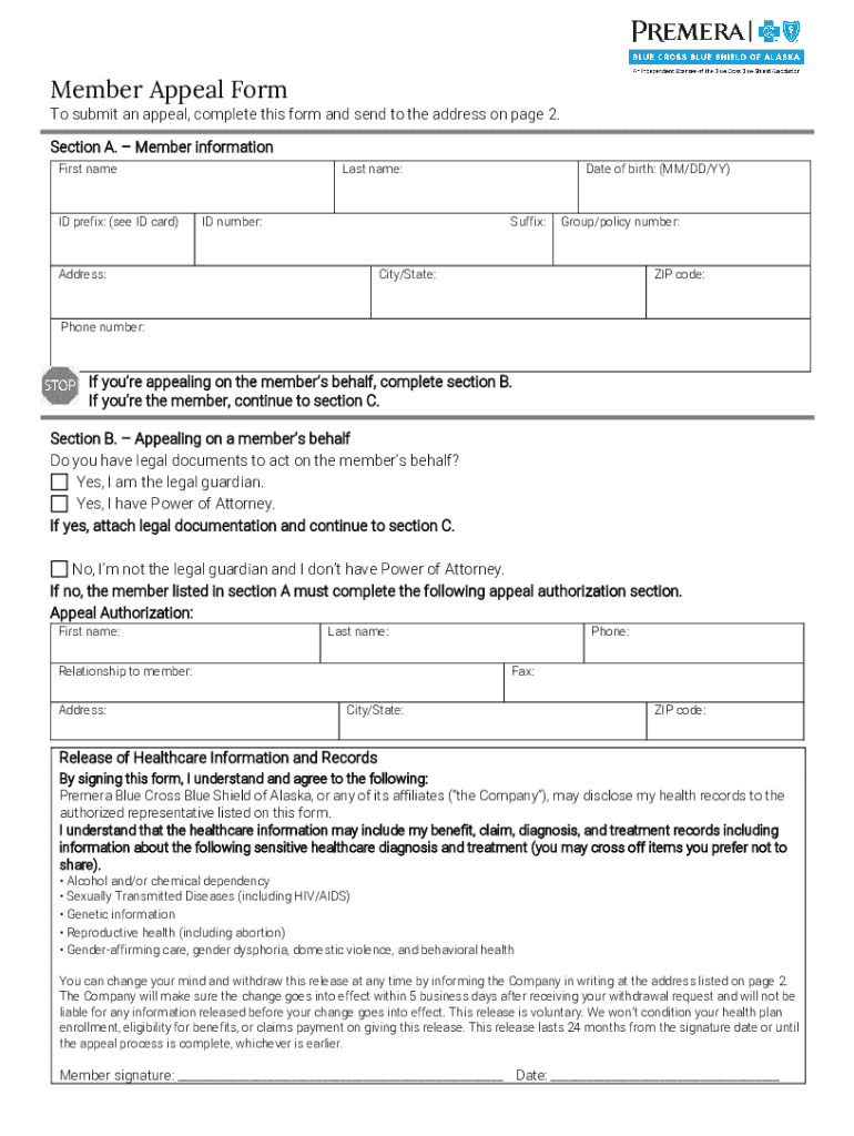 Fillable Online Member Appeal Form Fax Email Print - pdfFiller